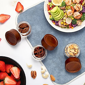 DOPHCOZFFY Salad Dressing Container To Go, 4.2 oz Glass Small Condiment with Lids, Dipping Sauce Cups Set, Leakproof Reusable for Lunch Box Work Trip (Bamboo and wood glass jar 4PCS)