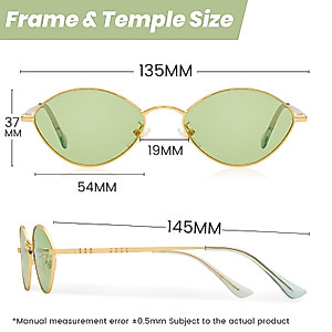 Veda Tinda Vision Green Womens Oval Sunglasses with Chain Polarized 90s Rave Sunglasses Retro Festival Sunglasses UV Protection