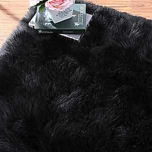 ORINOVA Black Faux Sheepskin Washable Fluffy Fur Area Rugs for Bedroom Small Fuzzy Carpet for Living Room 2x3 Boho Nursery Rug