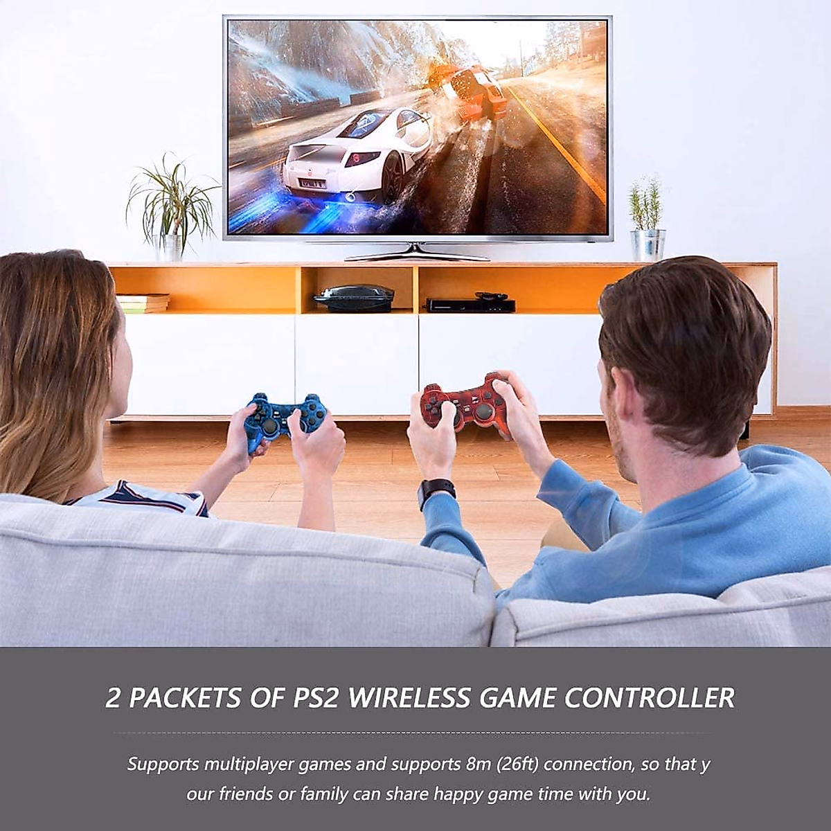 Rzzhgzq PS2 Wireless Controller 2.4G Play Station 2 Gamepad 2 Pack Dual Vibration Compatible with Sony Play -station 2 Console (ClearBlue +ClearRed)