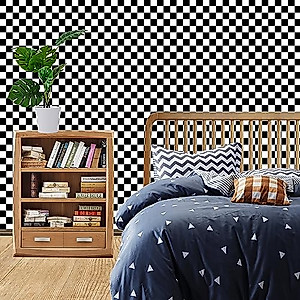 Nourilife Black and White Wallpaper Mosaic Peel and Stick Wallpaper Checkerboard Geometric Wallpaper Bathroom Living Room and More renovate Removable Wall Paper 17.7"*120" PVC self Stick Wallpaper