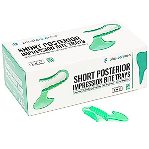 Disposable Dental Bite Registration Trays (Short Posterior), Green Impression Trays (Box of 50)