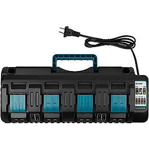TREE.NB DC18SF 4-Port 18V Rapid Charger Compatible with Makita 14.4V-18V Li-ion Battery BL1830 BL1840 BL1850 BL1860 BL1820B BL1815 BL1430 BL1415, Replace for DC18RC DC18RD Charger
