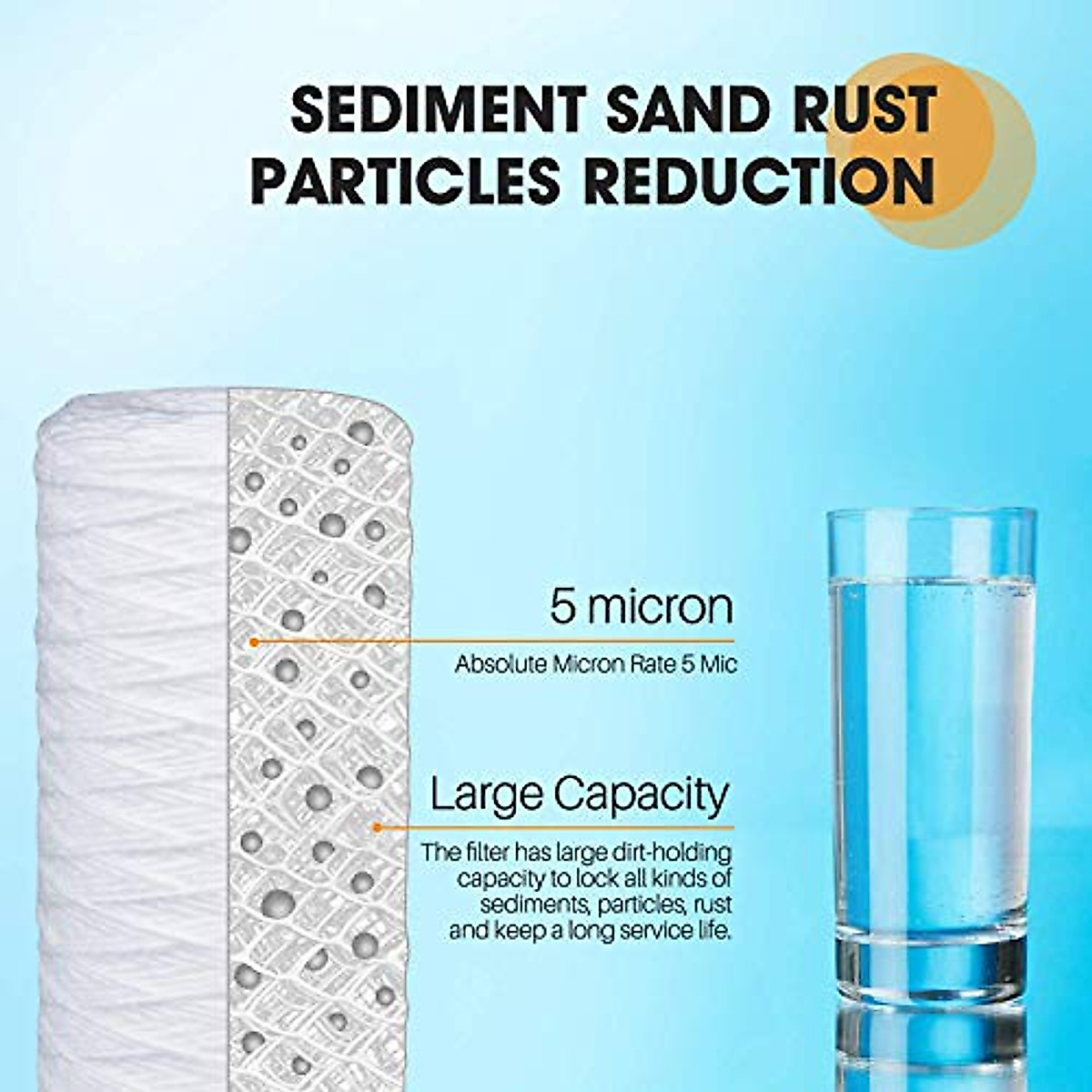 PUREPLUS 5 Micron 4.5" x 10" Whole House String Wound Sediment Filter for Well Water, Replacement Cartridge for 84637, WPX5BB97P, PC10, 355214-45, 355215-45, WP10BB97P, WP5BB97P, 2Pack