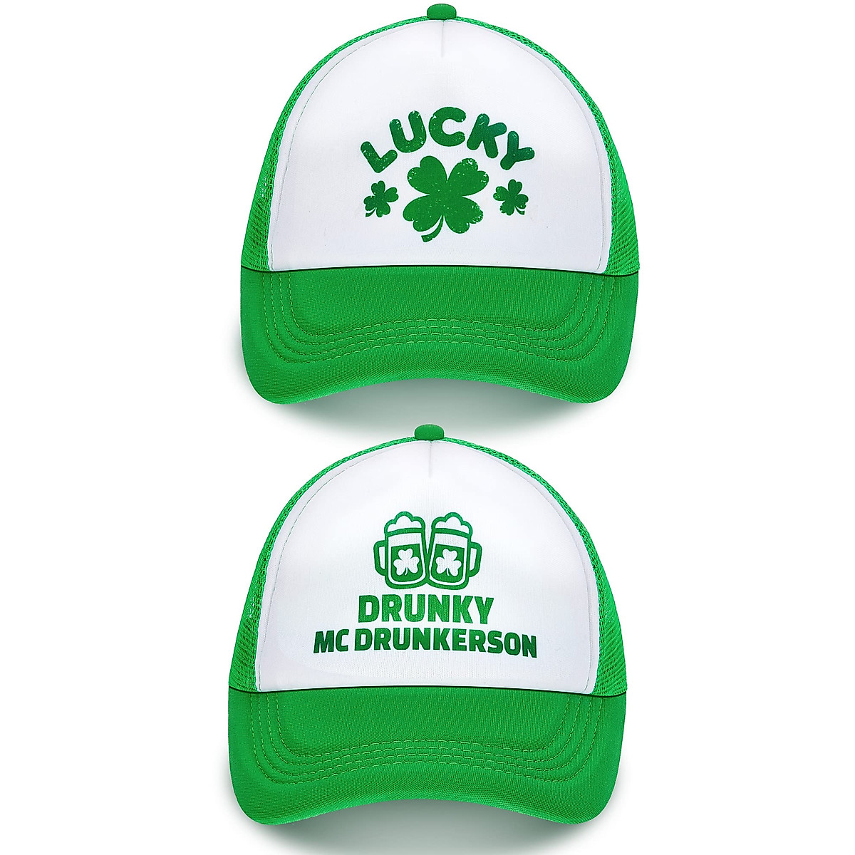 St. Patrick's Day Trucker Hat 2 Pieces Irish Green Mesh Cap Shamrock Hat Saint Patrick's Day Accessories Four-Leaf Clover Baseball Cap