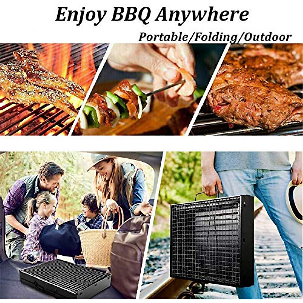 HTTMT- Foldable Compact Barbecue BBQ Grill Charcoal Stove Shish Kabob Tabletop For Outdoor Camping Picnic Travel Cooker [P/N: ET-COOK007-BK]