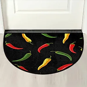 AMELIA SHARPE Welcome Half Round Door Mat Colorful Chili Pepper Red Yellow Green Washable Home Kitchen Art Restaurant Office Floor Mats Non Slip and Durable Doormats Decor 18x30 Inch