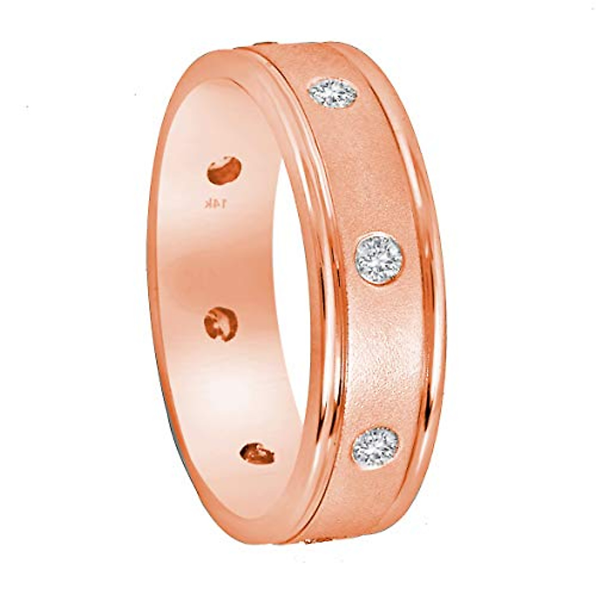 TOUSIATTAR Diamond Wedding Band- 14K Yellow or Rose Gold Ring - Delicate Diamonds Anniversary Rigs Jewelry Gift for Men and Women (Rose, 8.5)