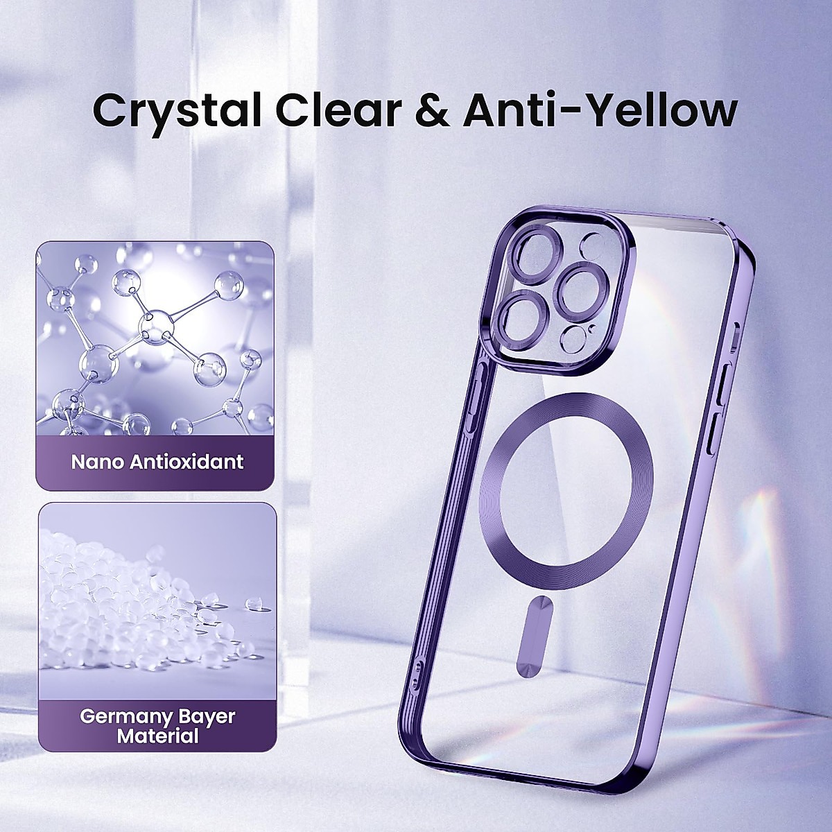 Antlia Magnetic Case for iPhone 14 Pro Max Case, Clear [Camera Protection] [Compatible with MagSafe], Slim Shiny Women Girls Phone Case (6.7"), Purple