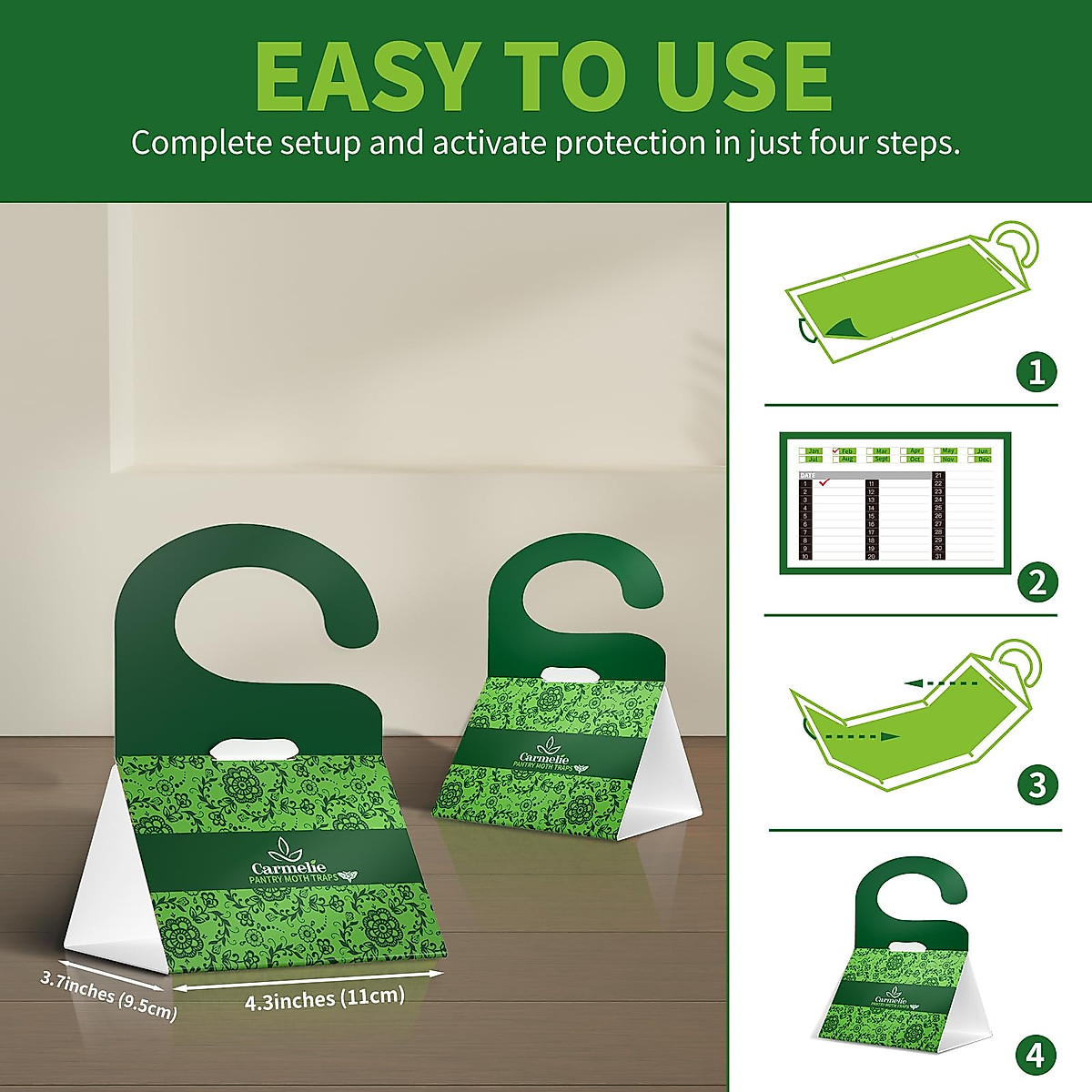 Carmelie Pantry Moth Traps, Moth Traps with Pheromones Prime, 10 Moth Traps for Meal Moth Killer, Sticky Glue Flies Pest Food and Cupboard Moth Killer, Hook Design for Indoor Kitchen Closet, Non-toxic