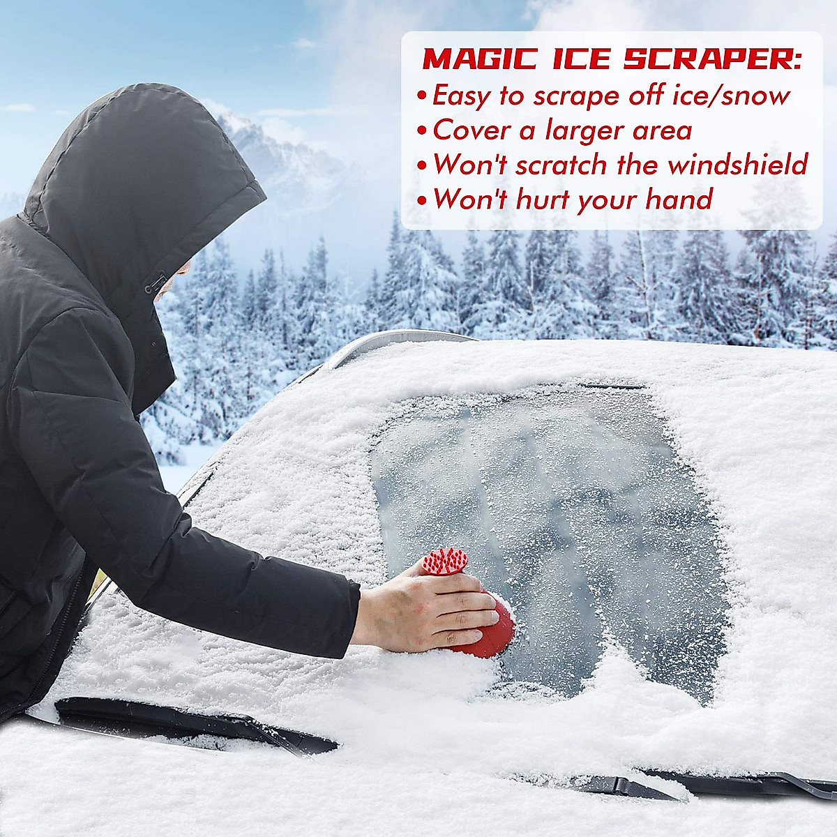 Magical Car Ice Scraper with Funnel,2 Pack Cone Windshield Ice Scrapers,Round Snow Scraper for Car(Red)
