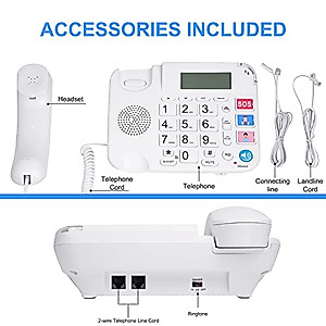 NewPal Hands-Free Dial Photo Memory Corded Phone,No Need to use Batteries,Energy efficient,Corded Telephone Big Button with Speaker, SOS Desk Telephones Easy Ready Digit Numbers, White