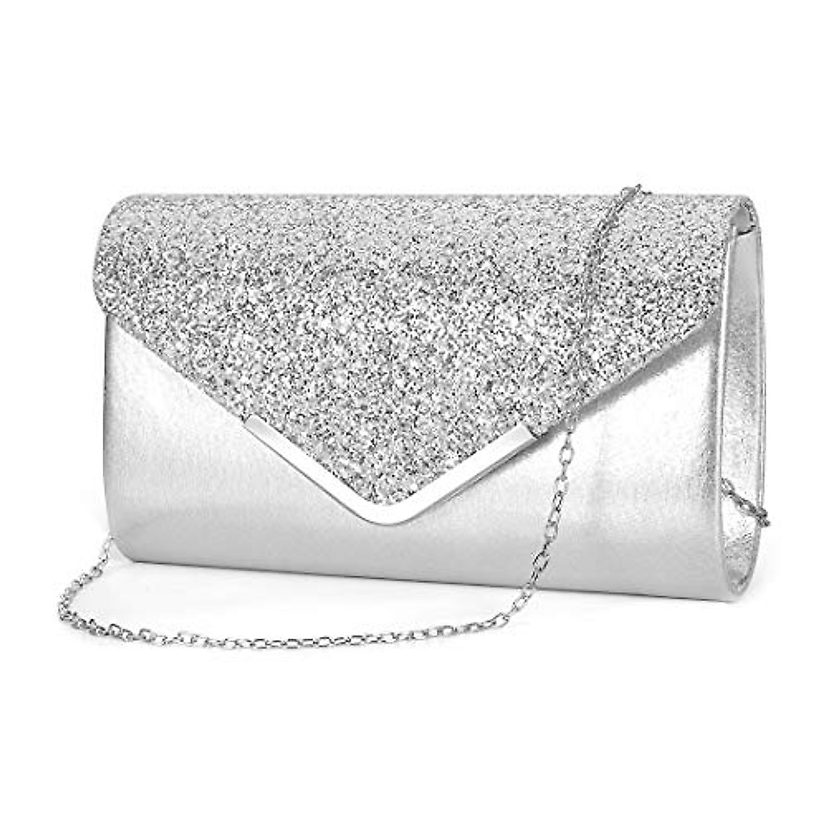 Naimo Womens Shiny Sequin Flap Dazzling Clutch Bag Evening Bag Purse with Detachable Chain for Wedding Party (Silver)