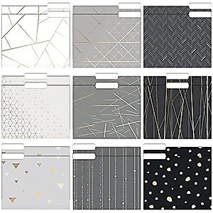 EOOUT 18 Pack Decorative File Folders, Geometric Gold, Black&Grey, Letter Size Colored File Folders, 9.5 x 11.5 Inches, for Office, School, Home