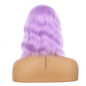 eNilecor Purple Wig, Short Colored Wigs Bob Wig for Women, Natural Wavy Colorful 14 Inch Middle Part Synthetic Wig for Cosplay Party Costume（lavender Purple）