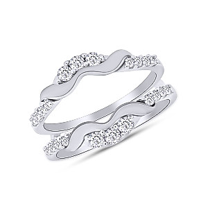 AFFY 1/3 Ct. Round Chevron Ring Guard Enhancer with Cubic Zirconia in 14K Gold Over Sterling Silver 0.33 Carat Ring Size-6