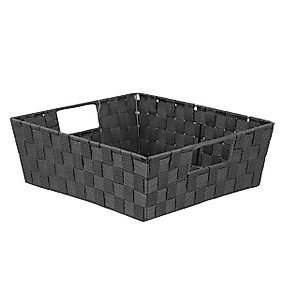Home Basics Large Polyester Woven Strap Open Bin, Black