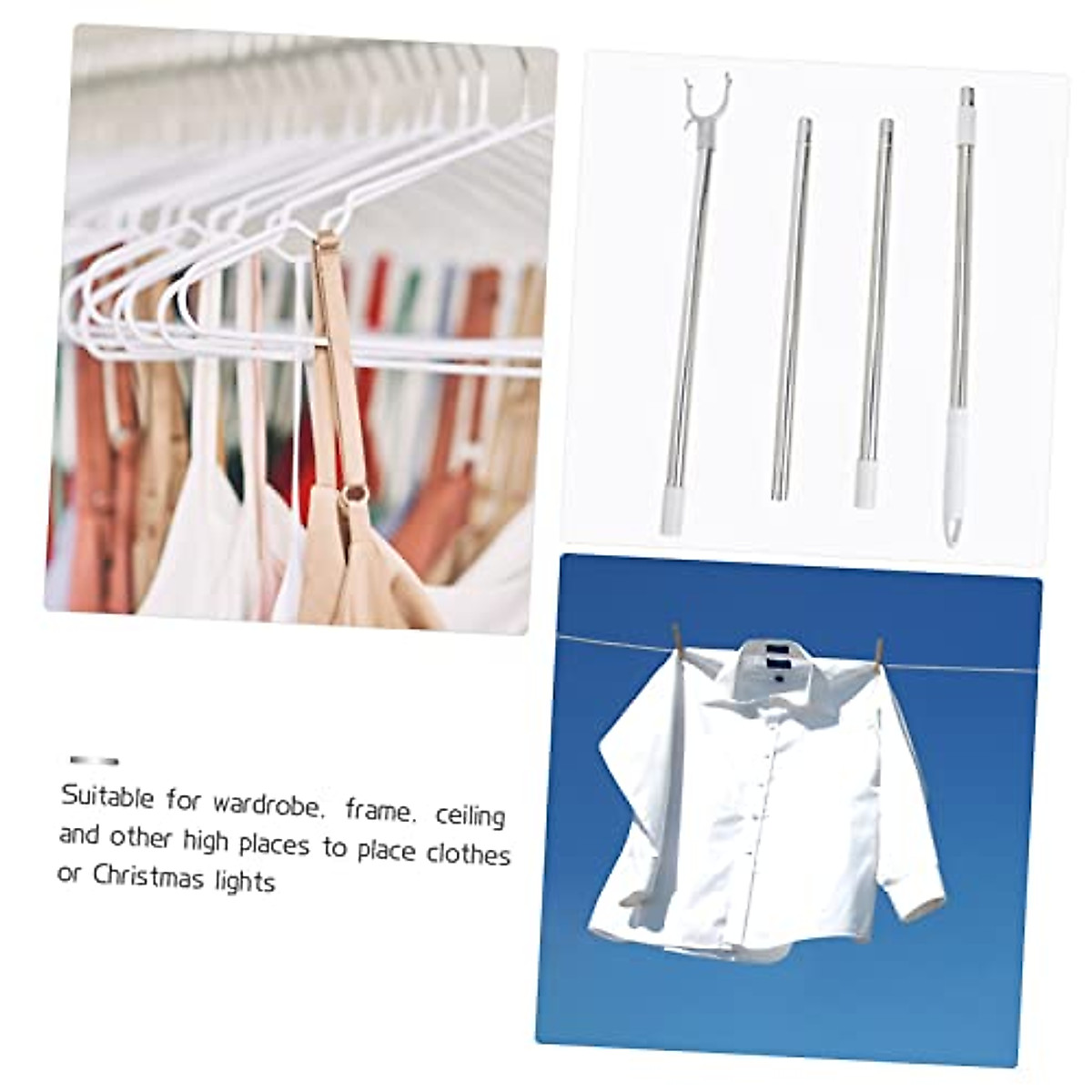 Zerodeko 2pcs Stitching Clothes Rail Utility Hooks Sturdy Clothesline Rod Clothes Picking Rod Clothesline Pole Outdoor Hanging Hooks Laundry Clothes Reach Tool Drying Clothes Plastic u-Hook