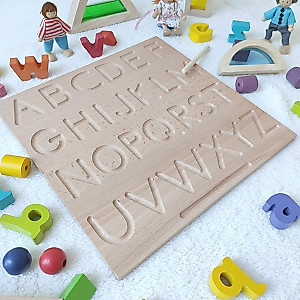 Mfumyy Montessori Alphabet Number Tracing Boards Double Sided Wooden Learn to Write ABC 123 Board Writing Practice Board for Kids Preschool Educational Toy,Homeschool Supplies (ABC+ABC Board)