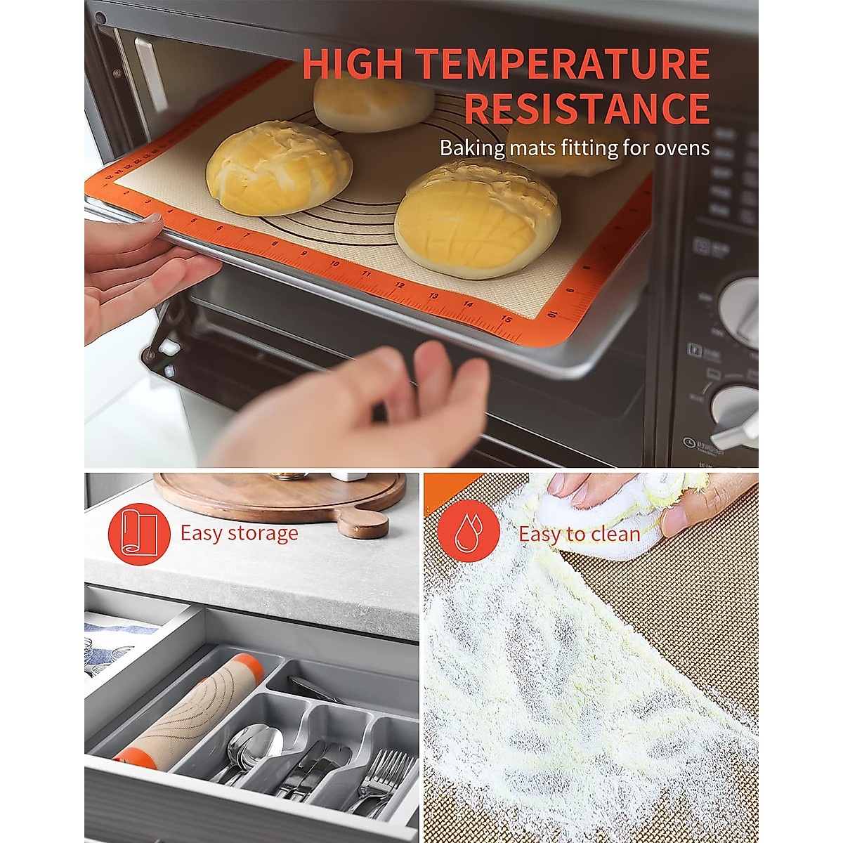 ANYLION Silicone Baking Mat, 4 Packs for Non-Stick Silicone Mats for Baking, BPA Free Pastry Mat with Measurements Silicone Mat for Cookies, Pastry & Macarons