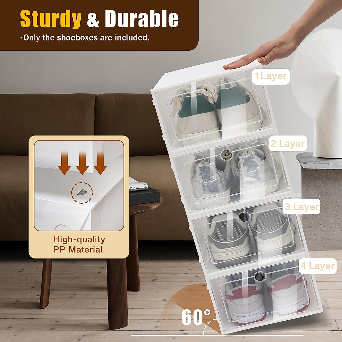 LIYUANJUN Stackable Shoe Box, 24Pcs Shoe Storage Box Shoe Sneaker Organizer DIY Shoe Stand Containers for Women Men Putting Slippers Boots in Living Room Hallway Transparent