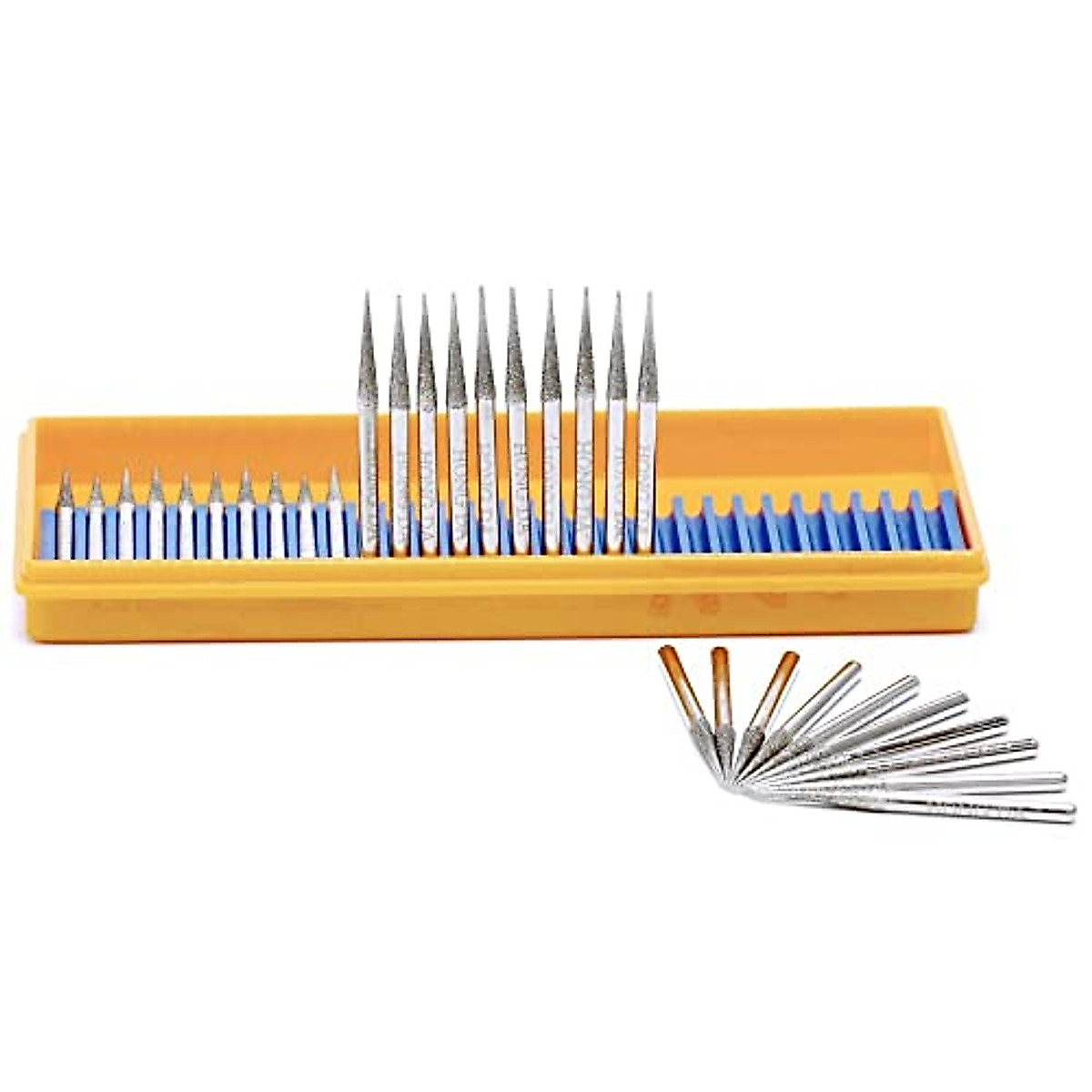 JINGLING 30Pcs 3.2mm Tapered Point Diamond Grinding Bit 1/8" Cone Rotary Burrs for Dremel