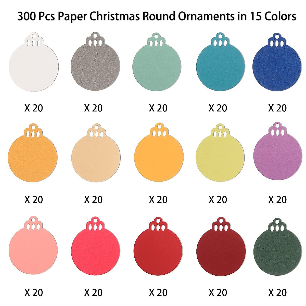 300 Pieces Round Bauble Hanging Gift Tags Blank Christmas Tree Labels Multicolor Round Gift Tags 2.7‘’ x 3.5" Round Bauble Hanging Cutout Ornament for DIY Crafts Xmas Holiday Party Decor,15 Colors