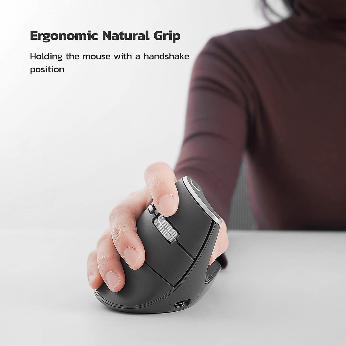 Wireless Vertical Mouse, Advanced Ergonomic Mouse Reduces Muscle Strain, 2400 DPI, USB C Rechargeable, 3 Device Connection (Bluetooth or USB), Compatible for PC, Laptop, iPad, Mac, Windows, Grey
