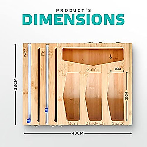 Bamboo Ziplock Bag Organizer for Drawer- 2 in1 Ziplock Bag Storage Organizer with Foil and Plastic Wrap Organizer- Ziplock Bags Organizer Compatible with Gallon, Quart, Sandwich, and Snack Bags