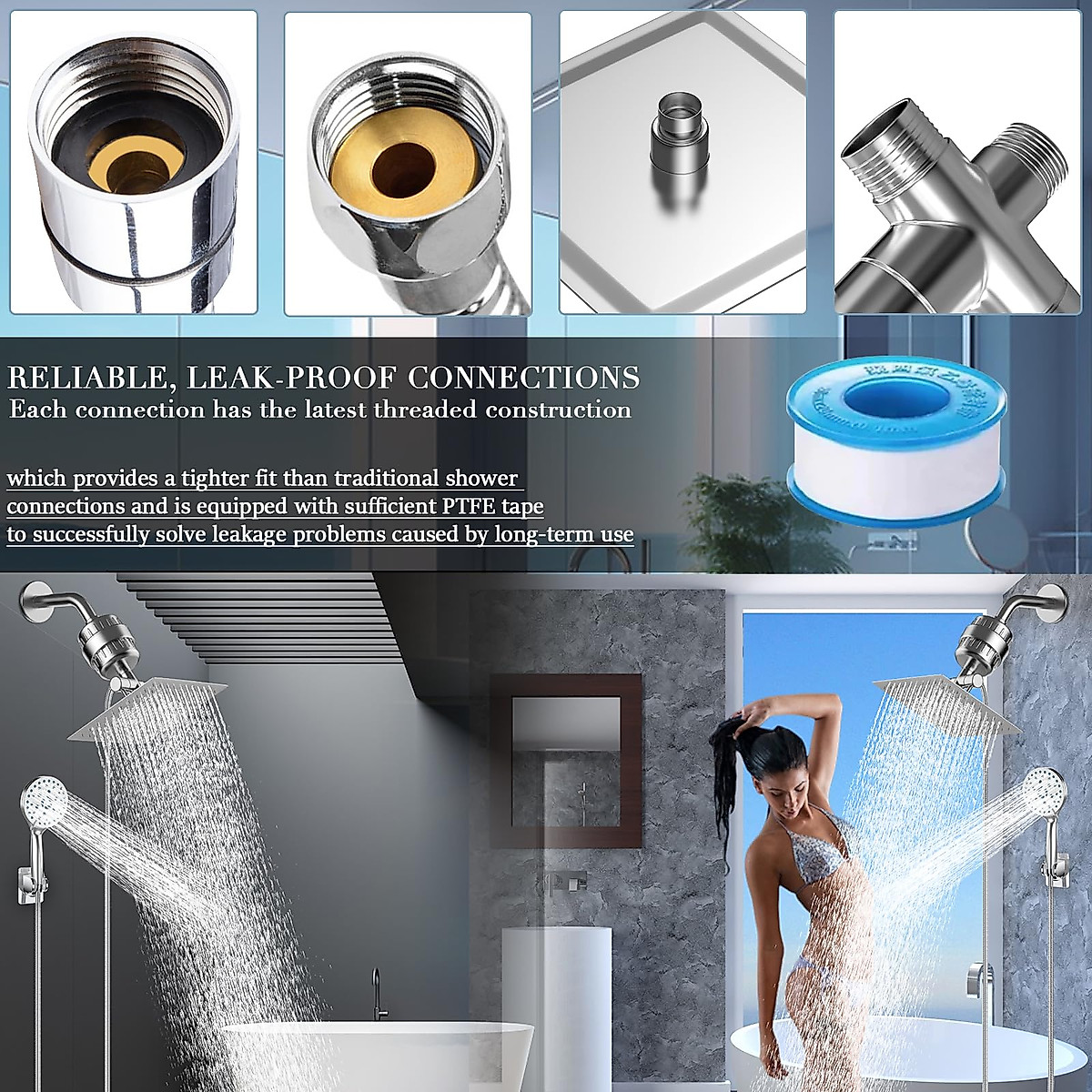 NLZQPTS 8inch Rain Shower Head with Filter,High Pressure Handheld Shower Heads with 7 Spray Combo,Square Filtered Showerhead for Hard Water Softener,59" Hose,Bathroom,Brushed Nickel Finish