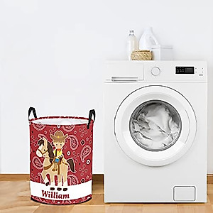 Personalized Laundry Basket Hamper,Cowboy Horse,Collapsible Storage Baskets with Handles for Kids Room,Clothes, Nursery Decor