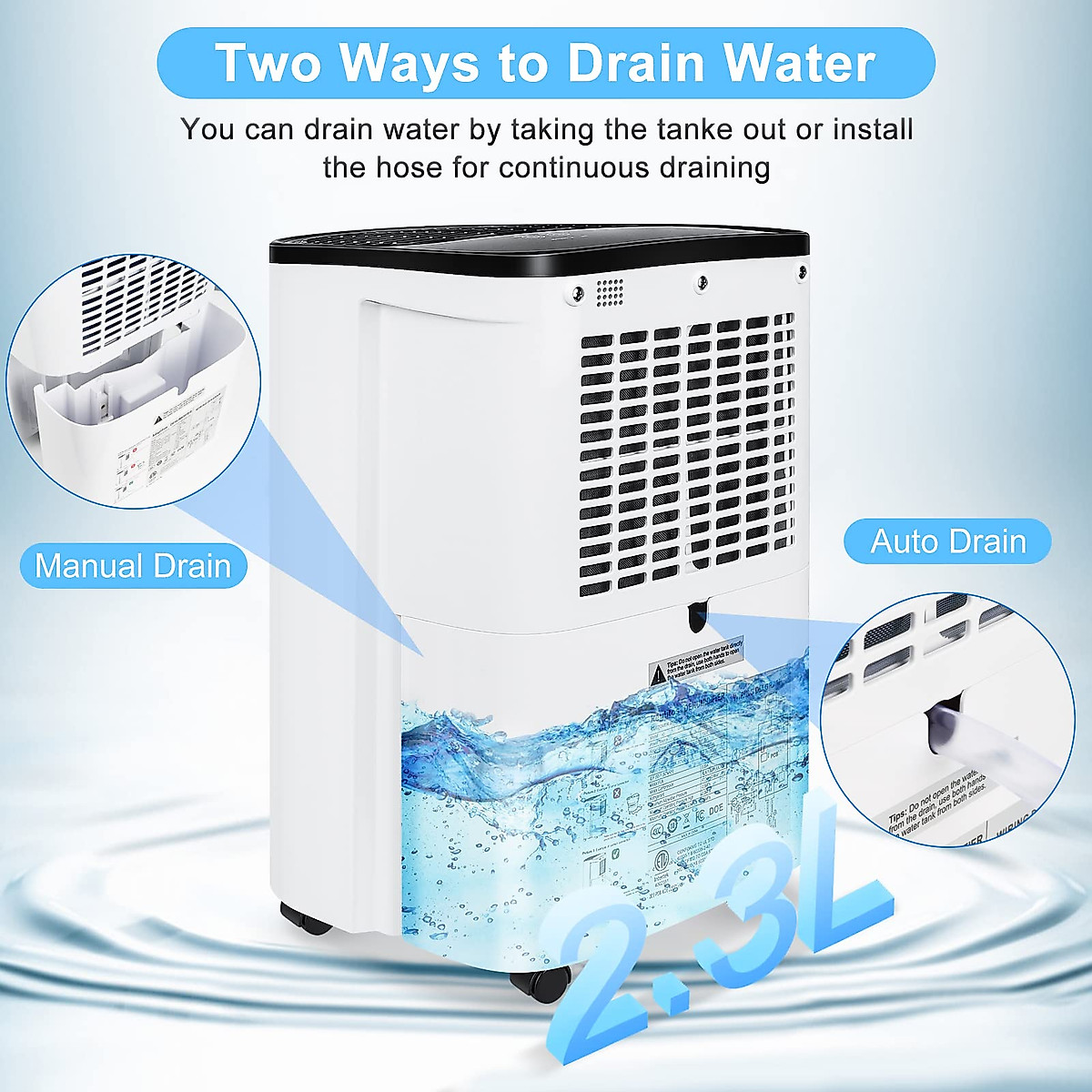 Keylitos 12L Day Dehumidifiers for Home and Basements,Quiet Dehumidifier with Drain Hose, with Digital Humidity Display, Auto or Manual Drainage for Large Room, Garage, Bedroom, Bathroom