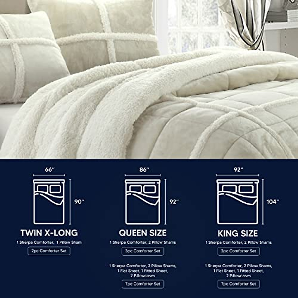 Chic Home 3 Piece Chloe Sherpa Lined Plush Micro Suede Comforter Set, King, Brown