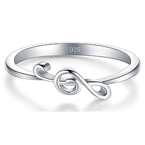 BoRuo 925 Sterling Silver Ring -Stackable Music Note Band - Comfort Fit Silver Rings Women - Music Note Silver Band Ring - Fine Jewellery Stackable Ring, 2mm, Size 6