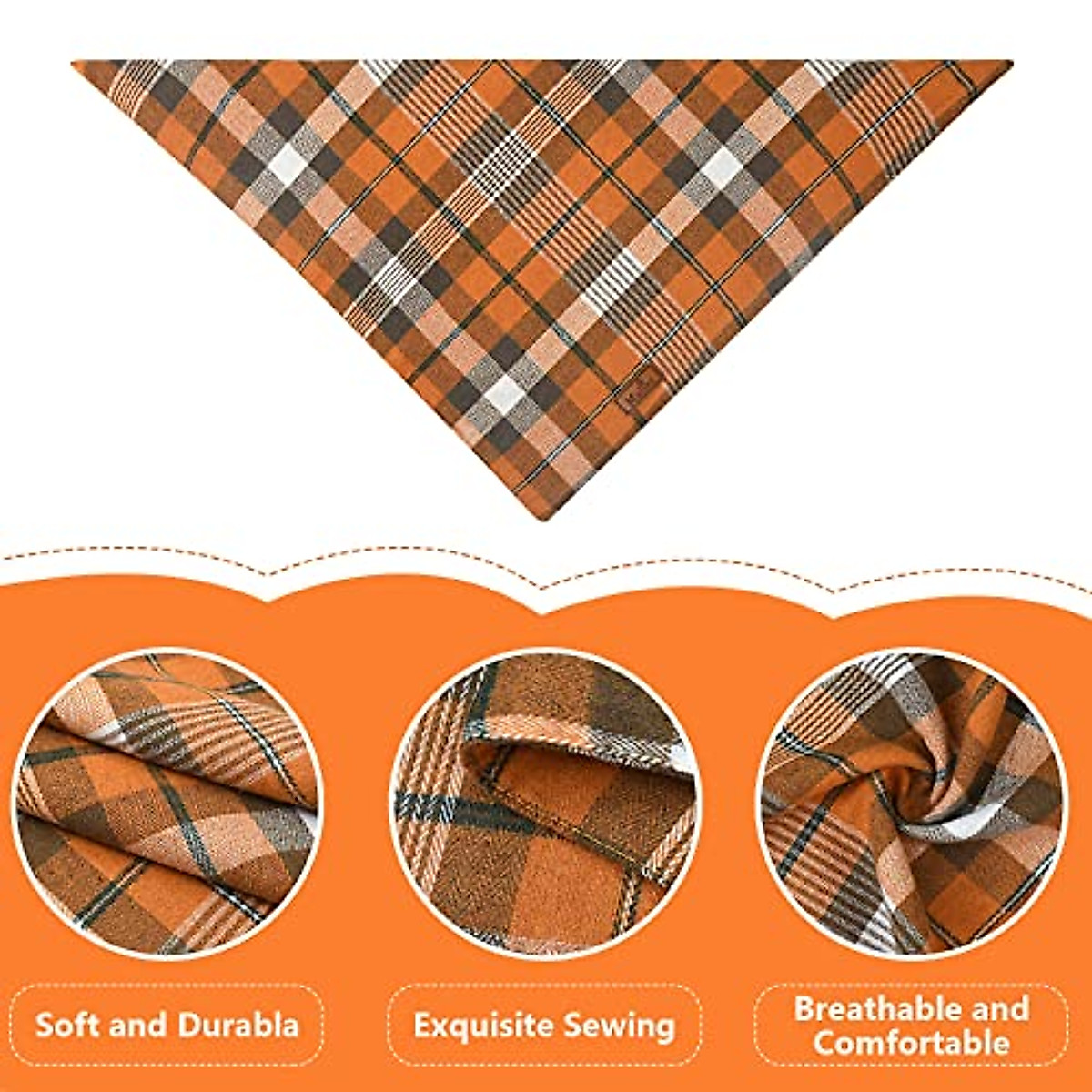 Malier 2 Pack Fall Dog Bandana Halloween Thanksgiving Plaid Dog Bandanas, Holiday Pet Reversible Scarf Bibs Accessories Costumes for Small Medium Large Dogs and Cats