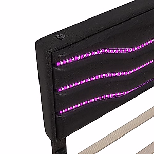 YSWH Queen Size Upholstered Platform Bed, Wood Storage Bed Frame with 4 Drawers, Headboard with LED Lights Strips and USB Charging, Kids Adults Bedroom Furniture Versatility Bed (Black)