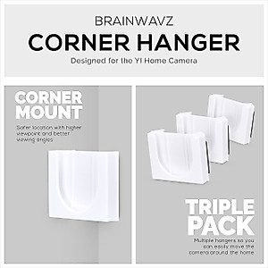 Corner Wall Mount for YI Home (3 Pack) Security Camera - Adhesive Holder, No Hassle Bracket, Strong 3M VHB Tape, No Screws, No Mess Install (White) by Brainwavz