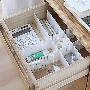 ShineMe Drawer Dividers, 8pcs Drawer Divider Organizers, White DIY Plastic Grid, Plastic Adjustable Drawer Dividers, Household Storage Makeup Socks Underwear Organizer for Clothes, Kitchen, Office