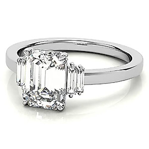 10K Solid White Gold Handmade Engagement Ring, 3 CT Emerald Cut Moissanite Diamond Solitaire Wedding/Bridal Ring for Women/Her, Minimalist Ring Anniversary Ring Gifts (6.5)