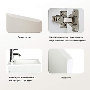 UEV 16" Small Bathroom Vanity Wall Mounted,White Small Bathroom Vanity with Ceramic Sink,Bathroom Vanity and Sink Combo,Chrome Faucet P-Trap Include (White)