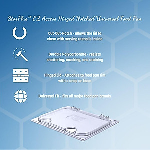 Carlisle FoodService Products CFS 10239Z07 EZ Access Hinged Lid with Handle and Notch, Half Size, Clear