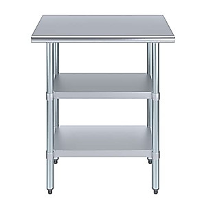 30" Long X 18" Deep Stainless Steel Work Table with 2 Shelves | Metal Food Prep Station | Commercial & Residential NSF Utility Table