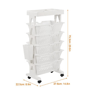 VBESTLIFE 6 Tier Rolling Utility Cart, Mobile Storage Bookshelf with Universal Wheel, Movable Storage Book Shelves for Office Kitchen Classroom (White)