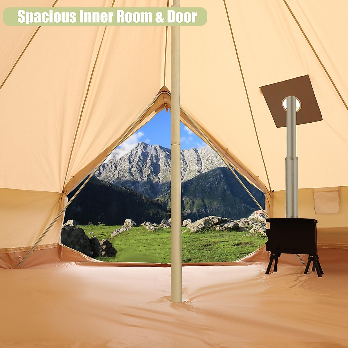 ONLYCTR Bell Tent for Camping, Luxury Cotton Tent, Yurt Canvas Tent with Stove Jack, Outdoor Canvas Bell Tent for 4/6/8 Person Family 4 Season Camping (16.5' (5M), Beige)