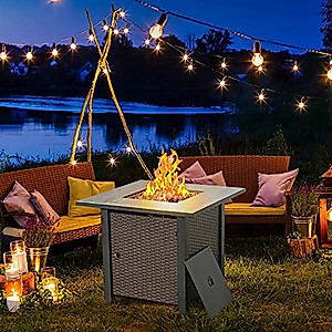 Yangming Propane Fire Pit Table, 30 Inch 50,000 BTU Square Outdoor Gas Firepit with Porcelain Tile Tabletop, Lid, Lava Rocks for Garden, Patio, Deck, Yard, Espresso Brown (QX-OL-FTABLE-EXP)