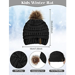 3PCS Kids Winter Hat Scarf Gloves Set Knit Thick Warm Toddler Pompom Beanie Neck Warmer for Girls Boys