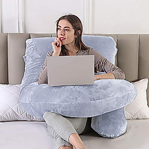 CDEN Pregnancy Pillow, J Shaped Full Body Pillow 57", Maternity Pillow Support for Back, Legs, Neck, HIPS for Pregnant Women with Removable Washable Velvet Cover(Grey)
