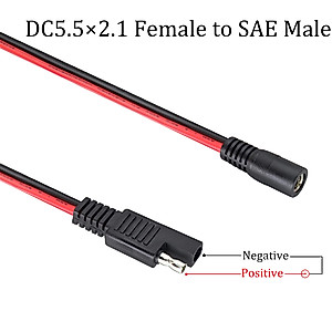 HCFeng 14AWG SAE to DC Power Cable SAE to DC5521 Female Adapter Cable withDC8*0.9/6.5*3/5.5*2.5/4*1.7/3.5*1.35(MM)/SAE Polarity Reverse Adapter for Solar Panel Charger (2ft/60cm)(2pack)