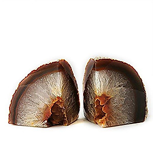 JIC Gem Natural Agate Book Ends Geode Bookends Decorative Book Ends for Shelves with Rubber Bumpers for Décor Small Size(1 Pair, 2-3 LBS)