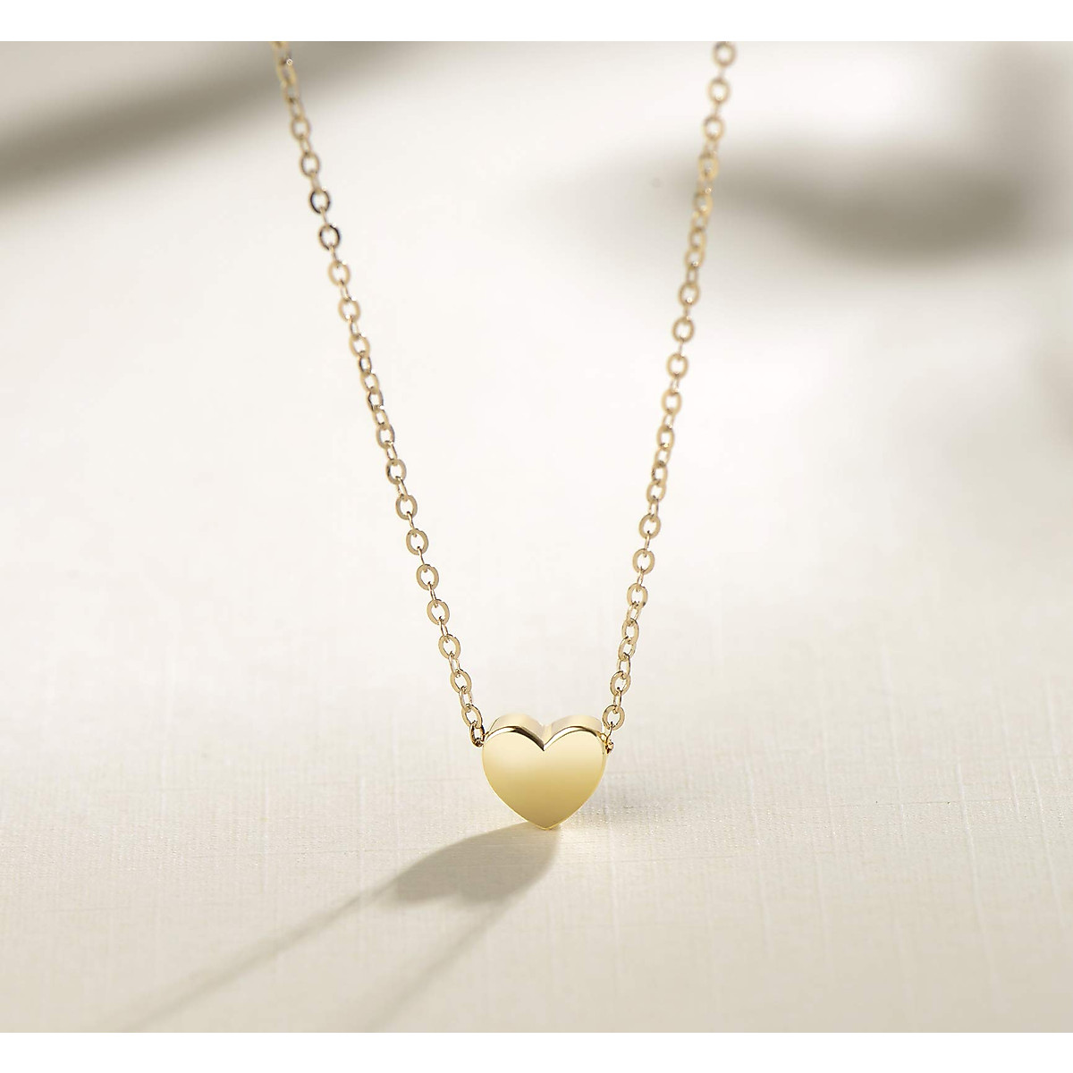 Carleen Solid Real 14K Yellow Gold Tiny Dot 6mm Round Small Cute Simple Heart Necklace Pendant Minimalist Dainty Everyday Fine Jewelry for Women, 16+2 Extender Gold Chain